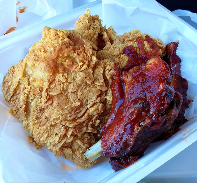 The perfect marriage of crispy fried chicken and saucy ribs—proof that sometimes you really can have it all in one takeout container.