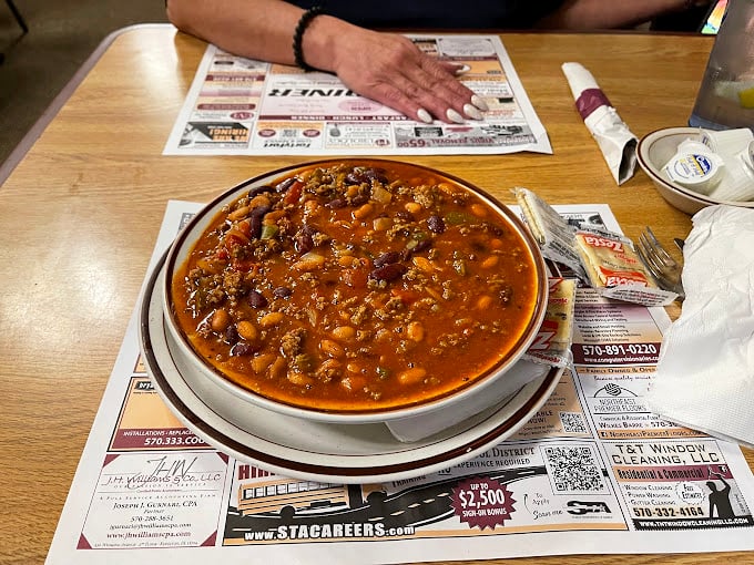 This isn't just chili – it's a hearty Pennsylvania hug in a bowl, simmered to perfection and served with zero pretension.