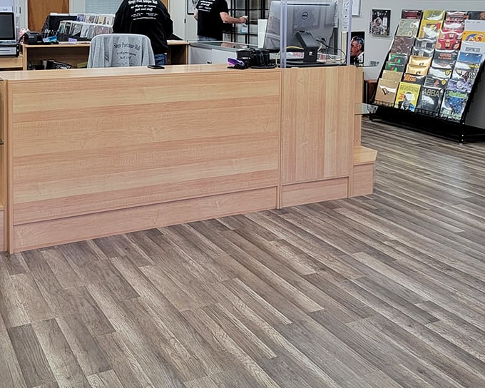The modern checkout area—the last bastion of the present day before you plunge back into decades past.