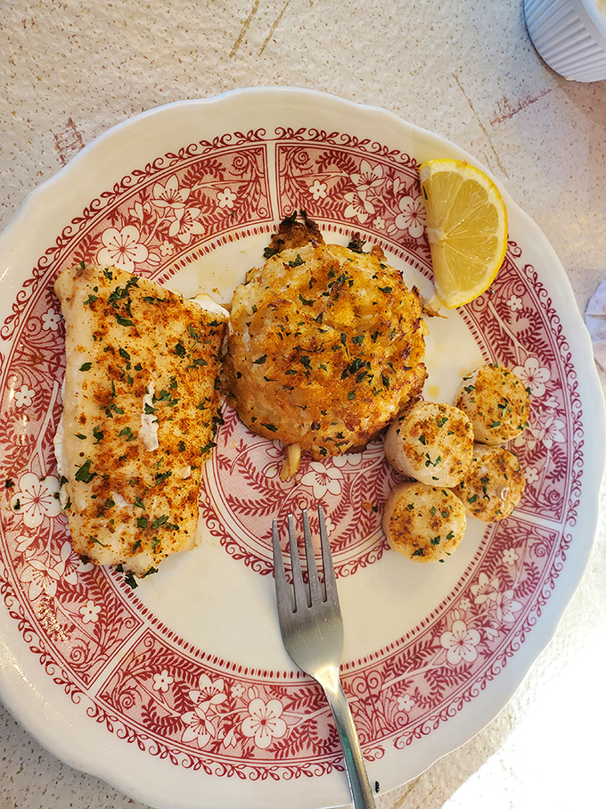Not just any seafood in coal country—this golden-crusted crab cake plate is summer at the shore, minus the sunburn and with way better service.