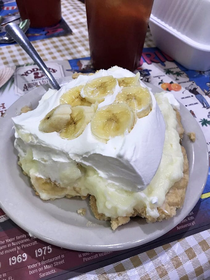 Banana cream pie that would make your grandmother both jealous and proud. That whipped cream mountain deserves its own topographical map.