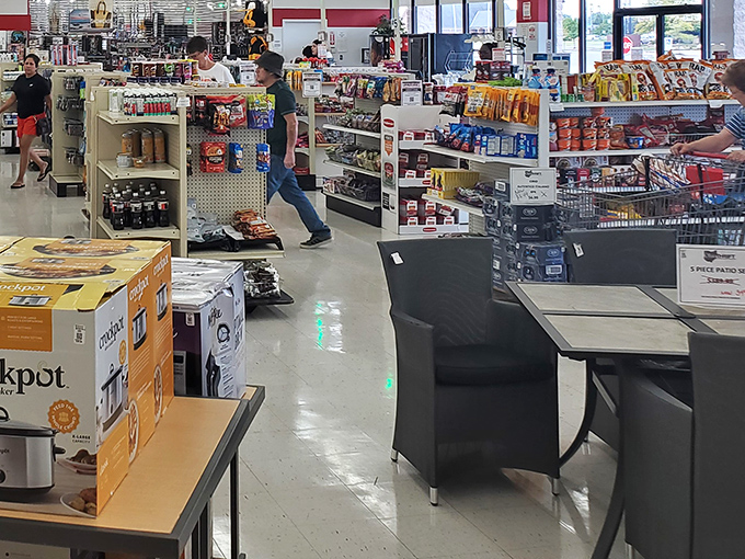 The front checkout area—civilization's last outpost before you disappear into aisles of possibility for the next three hours.
