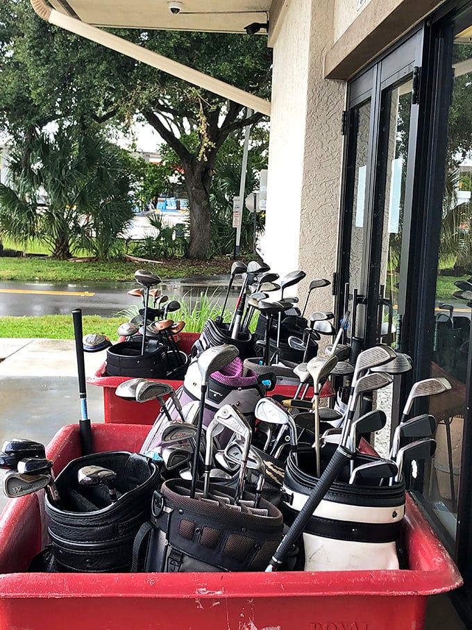 Golf clubs galore! In Naples, yesterday's impulse purchases become today's steals – perfect for visitors wanting to try the local courses without the pro shop prices.