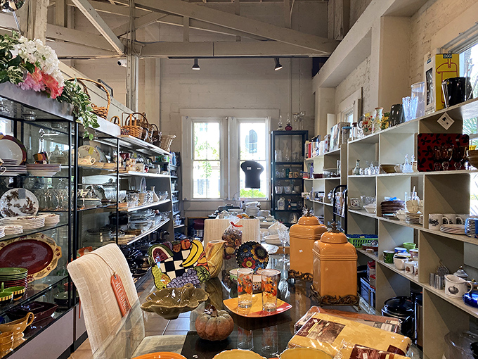 The kitchenware aisle—where forgotten orange canisters and vintage serving pieces whisper tales of dinner parties past and brunches future.