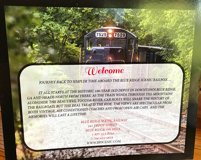 The welcome sign tells the story: a journey through time alongside the Toccoa River, where the ride itself is the destination.