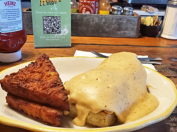 Challah French toast and gravy-smothered biscuits—a match made in breakfast heaven. The perfect sweet-savory balance to kickstart your day.