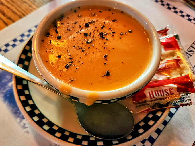 This isn't just soup—it's a bowl of liquid comfort, topped with fresh cracked pepper and served with Midwestern hospitality.