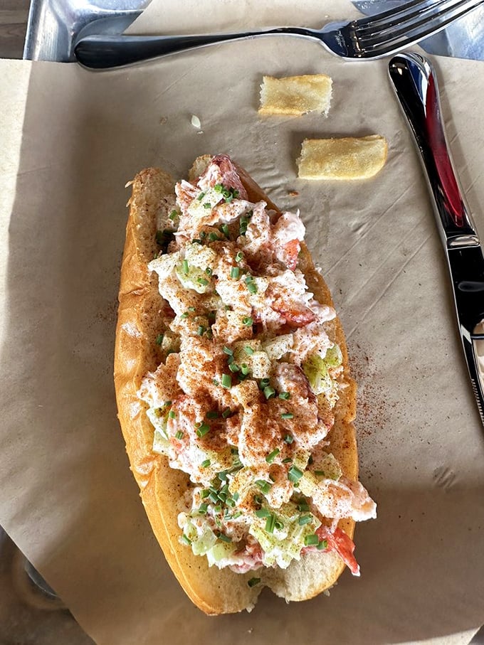 The holy grail of seafood sandwiches—chunks of lobster meat so generous they're practically staging a bun rebellion. This isn't just lunch; it's a New England vacation in handheld form.
