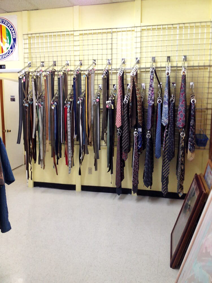 The necktie collection—where corporate America's cast-offs hang like colorful stalactites, waiting to adorn a new collar or perhaps become a crafty table runner.