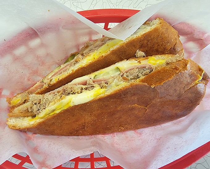 Behold the cross-section of joy! A sandwich so perfectly constructed it could qualify as architectural genius.