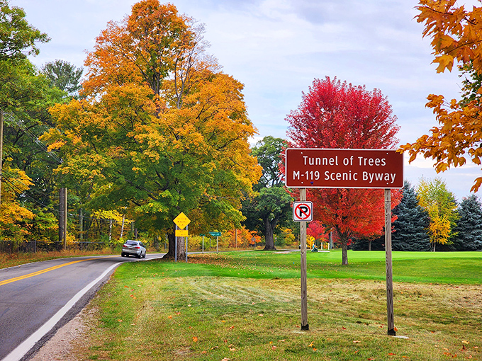 The sign doesn't lie—this truly is a scenic byway. Consider it Michigan's version of "you are now entering paradise."