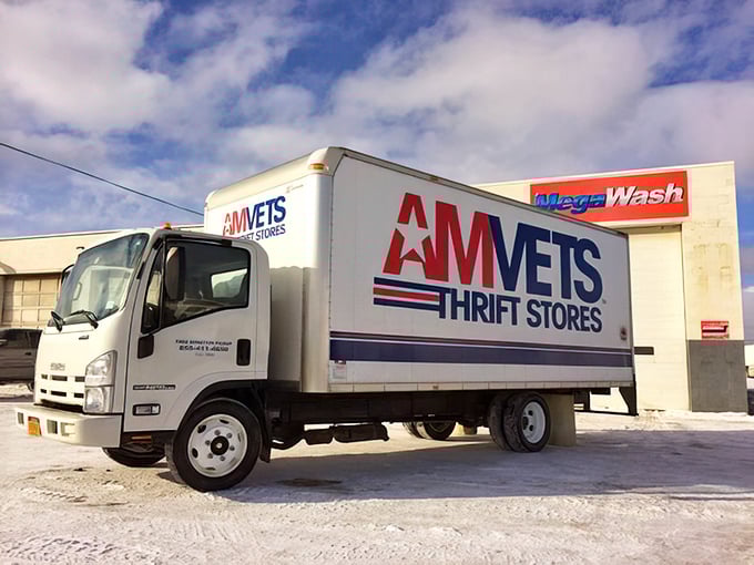 The AMVETS delivery truck – where donations begin their journey to new homes. Each box contains someone's discards and someone else's future treasures.