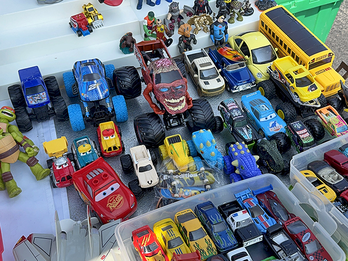 Toy Story comes to life in these plastic battalions—where Lightning McQueen parks next to monster trucks and childhood memories.