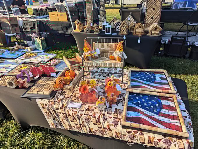 Americana craftsmanship on display! These handmade cork creations transform humble materials into patriotic treasures that would make Martha Stewart nod in approval.