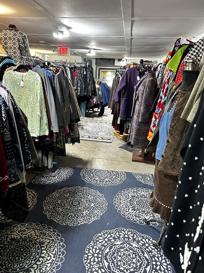 The vintage clothing section—where fashion never died, it just waited patiently for you to find it again.