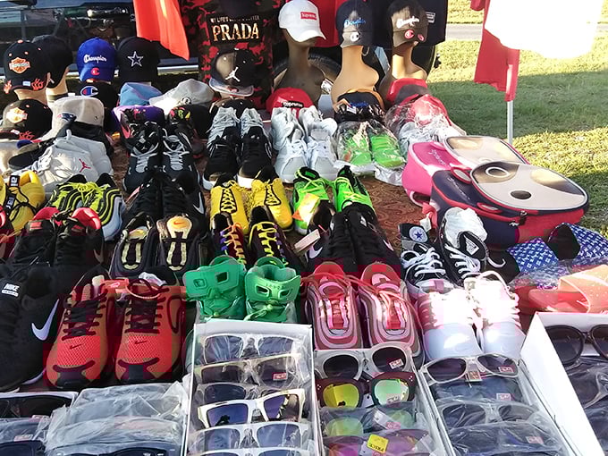 Sneaker heaven at County Line! Those neon kicks are practically screaming, "Take me home and make your adult children jealous!"