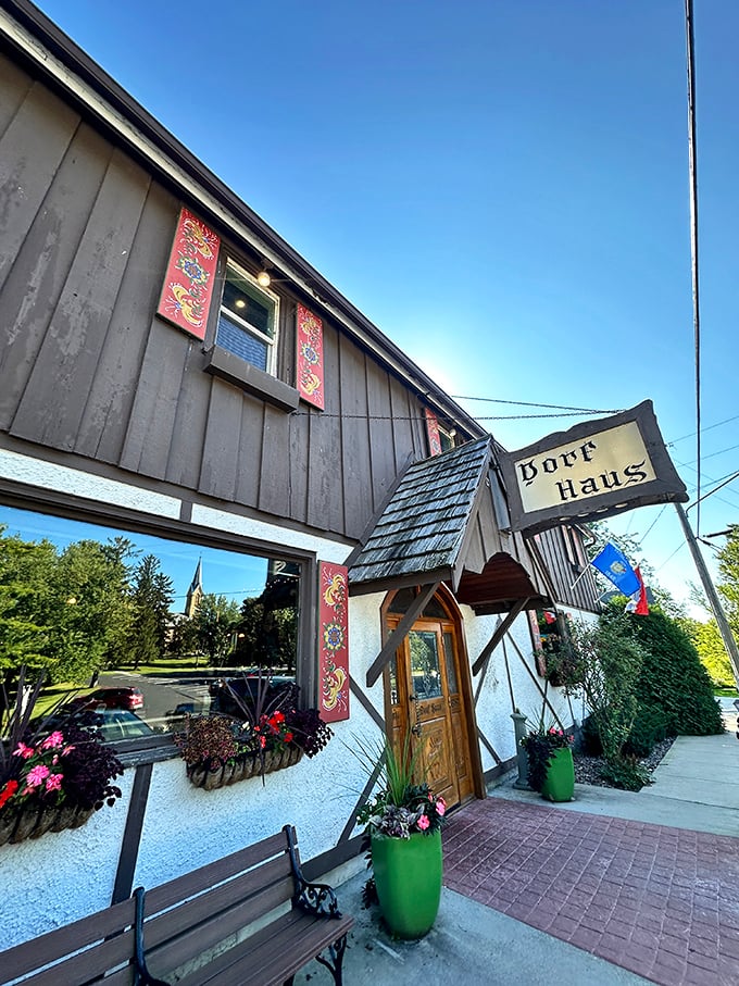 Dorf Haus looks like it was plucked straight from a German village and dropped into Wisconsin farmland. Those flower boxes aren't just pretty—they're a promise.