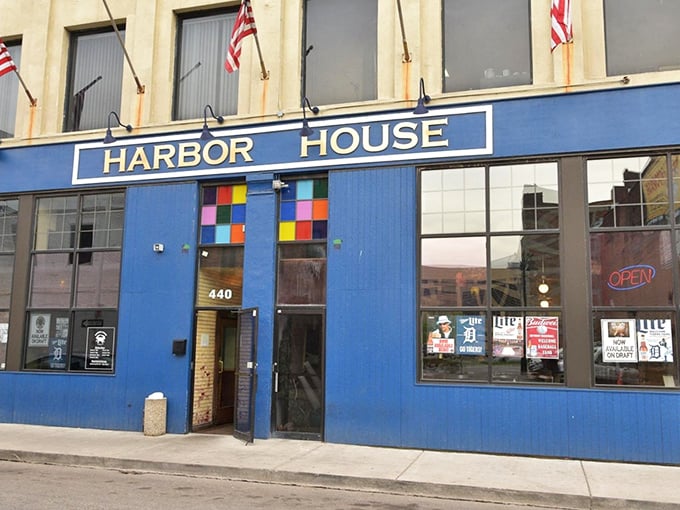 Harbor House's bold blue exterior stands tall in Detroit – a beacon for seafood lovers since before Instagram existed.