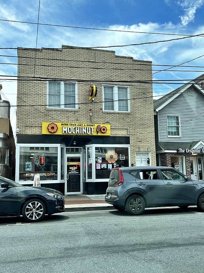 Mochinut's bright yellow storefront brings a pop of sunshine to Newark's Main Street, just like their unique treats.