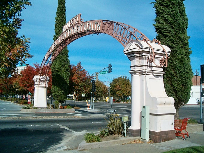 Modesto's grand archway announces a city where your retirement dollars stretch as far as your dreams.