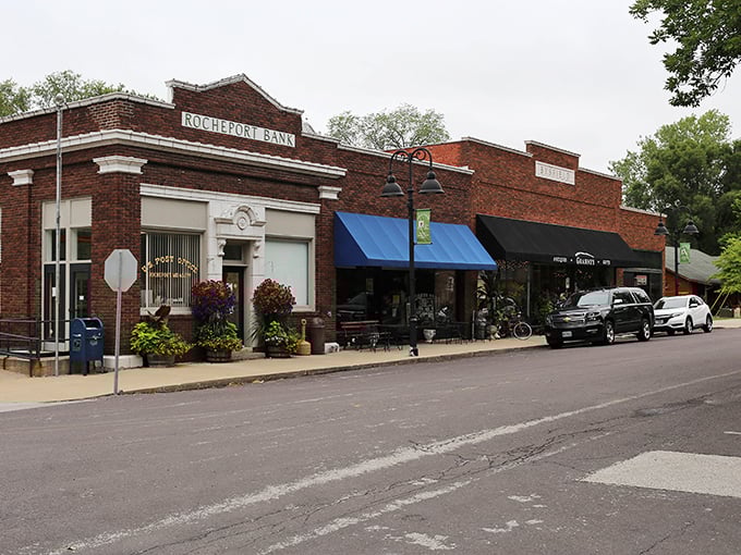 The old Rocheport Bank building anchors this tiny river town where the Katy Trail meets Missouri hospitality. 