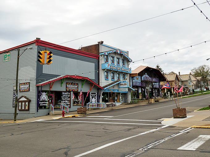 Main streets like this one invite you to park the car and rediscover the lost art of strolling.
