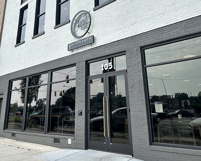 The Seafood Place's sleek white exterior might seem understated, but it's like a blank canvas for the colorful seafood masterpieces served within.