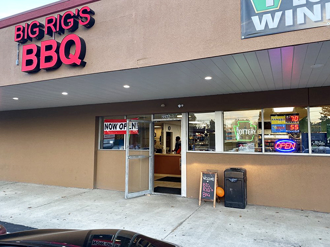 The "Now Open" sign at Big Rig's might be the most exciting news this shopping center has ever displayed. BBQ rescue has arrived!
