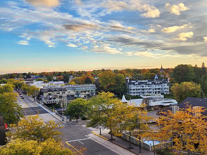 An aerial view of Charlevoix reveals a perfect small town nestled amid Michigan's legendary forests and waterways.