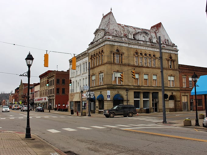 The ornate corner building in Gallipolis stands as elegant testimony that affordable living doesn't mean sacrificing beauty or history.