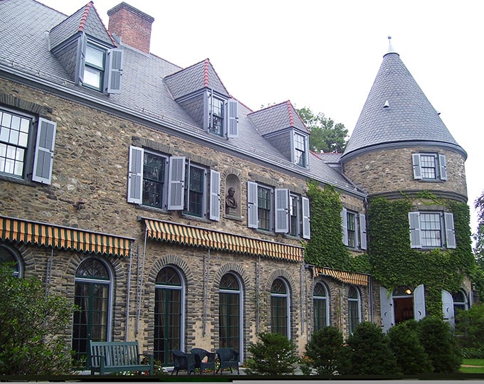 This historic stone house in Milford stands as a testament to Pennsylvania craftsmanship, with sturdy walls that have weathered centuries.