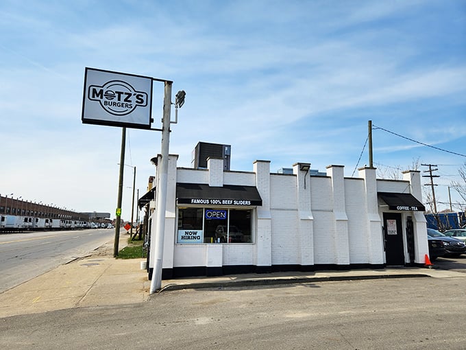 "Famous 100% Beef Burgers" isn't just a sign—it's a promise Motz's has kept for decades. Simple, straightforward burger perfection.