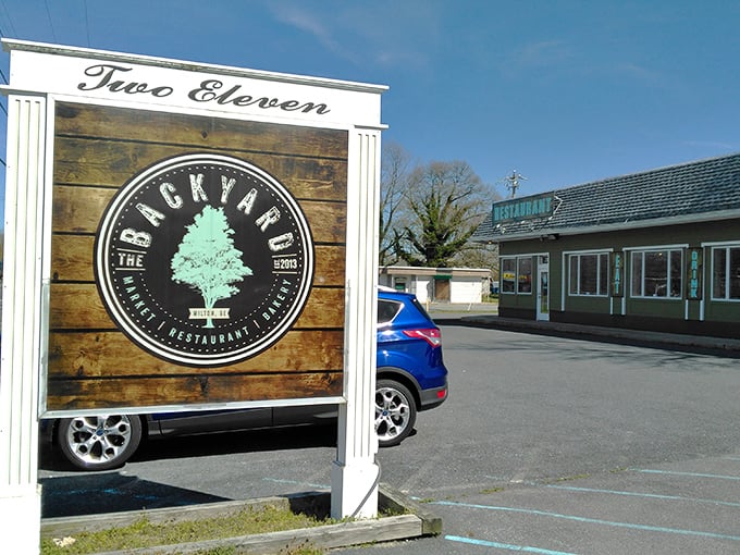That wooden sign promises backyard flavor without having to fire up your own grill. Genius!