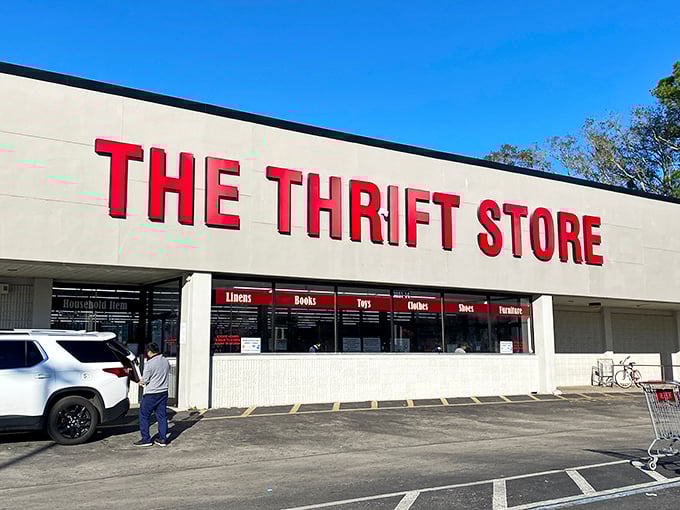 Clear blue skies and clearly marked departments – The Thrift Store promises no mysteries except "how is this only five dollars?!"