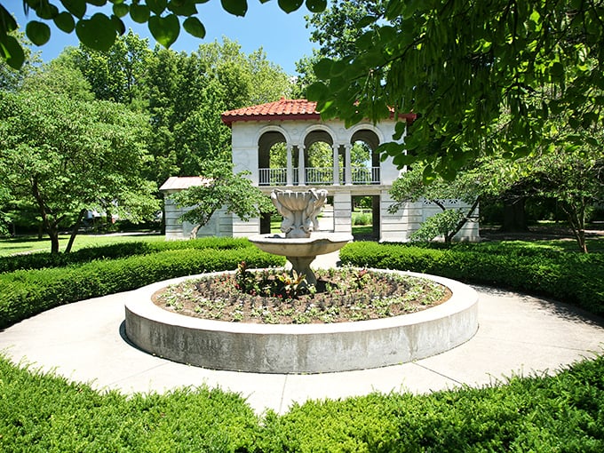 This charming fountain in Urbana's gardens offers a moment of tranquility. A perfect spot for contemplation or a sneaky nap!