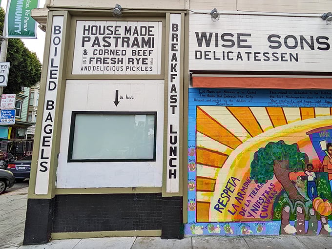 Bold signage that doesn't mince words: "House Made Pastrami" is all you need to know about this Mission District gem.