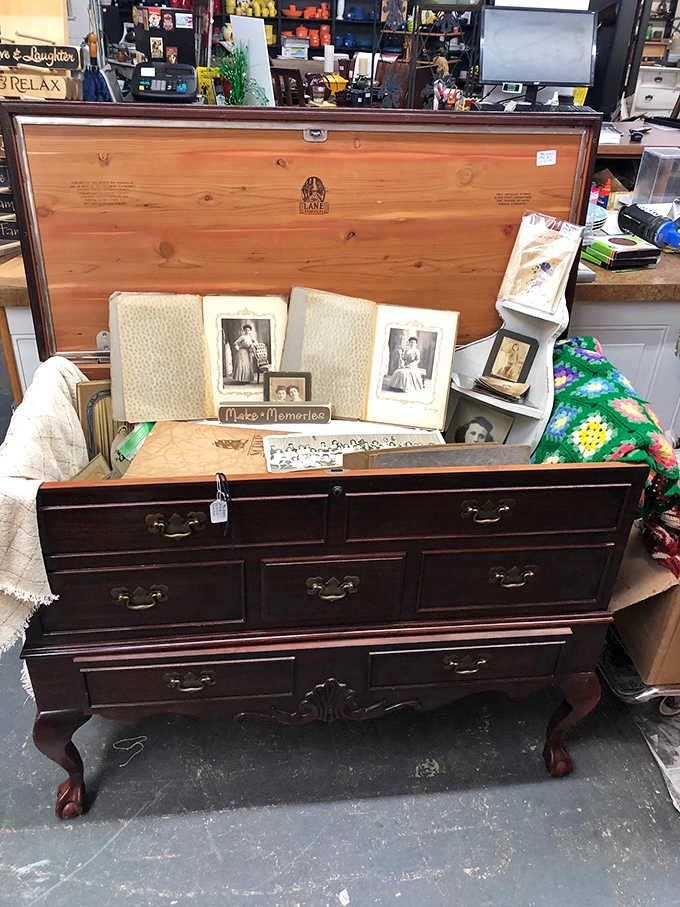 This cedar chest holds more than clothes – it cradles decades of family memories.