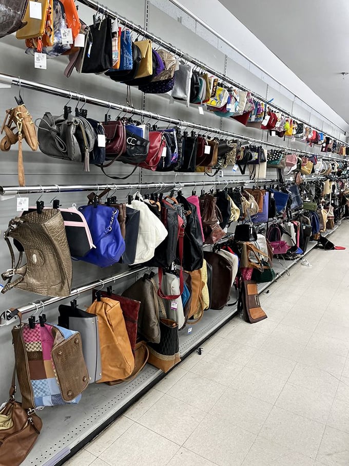 Handbag heaven! Designer lookalikes mingle with authentic vintage finds in a purse paradise that would make Carrie Bradshaw drop her cosmopolitan in excitement.