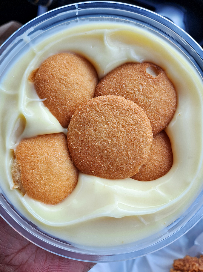 Banana pudding with vanilla wafers—the dessert equivalent of a warm hug from your favorite grandparent. Sweet, nostalgic, and absolutely necessary.