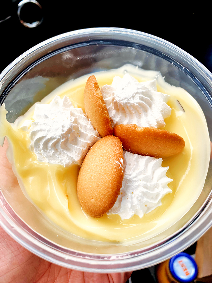 Creamy banana pudding topped with vanilla wafers and whipped cream—the dessert equivalent of a standing ovation.