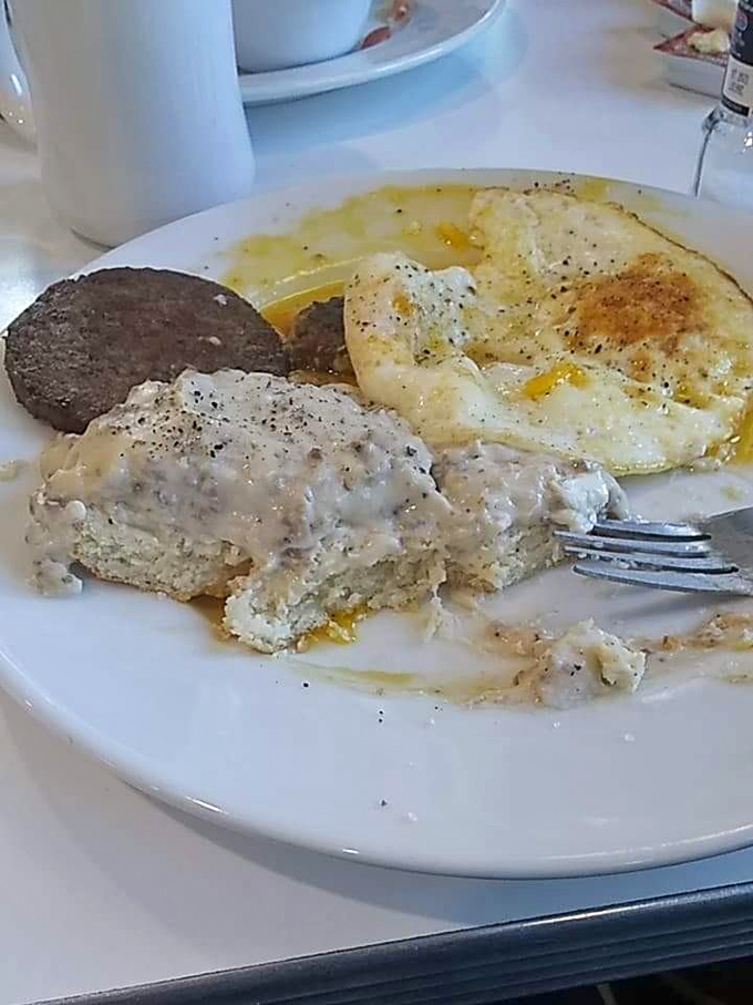 Biscuits and gravy: The South's most compelling argument for getting out of bed before 10 AM. Just look at that creamy, peppery masterpiece!
