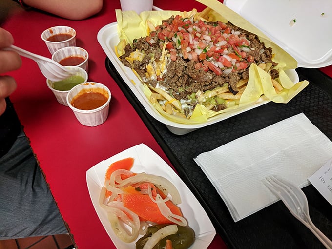 Carne asada fries—San Diego's answer to poutine. A mountain of meat and toppings that makes regular french fries look like they're not even trying.