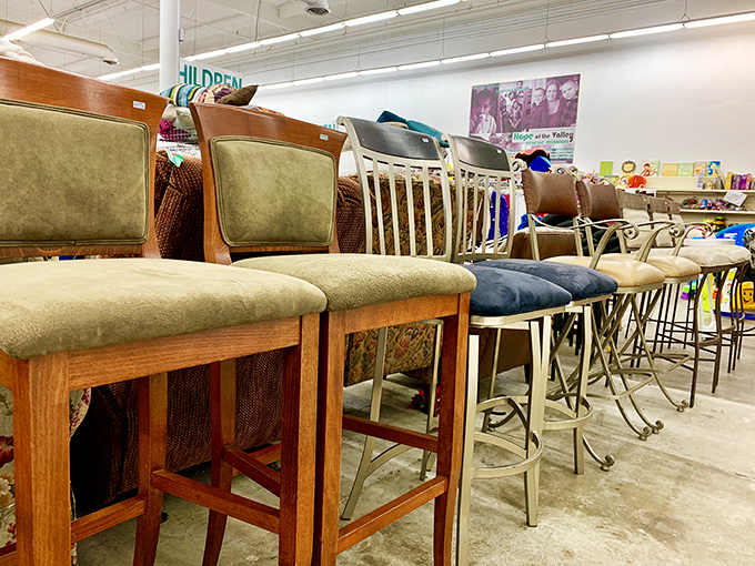 Bar stools and dining chairs stand at attention—furniture veterans waiting for their next deployment in your breakfast nook.