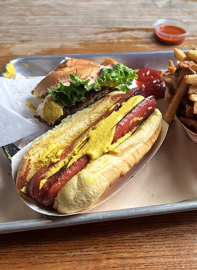 Hot dog architecture at its finest—the mustard-to-dog ratio achieving that perfect golden balance that brings tears to a Chicagoan's eyes.