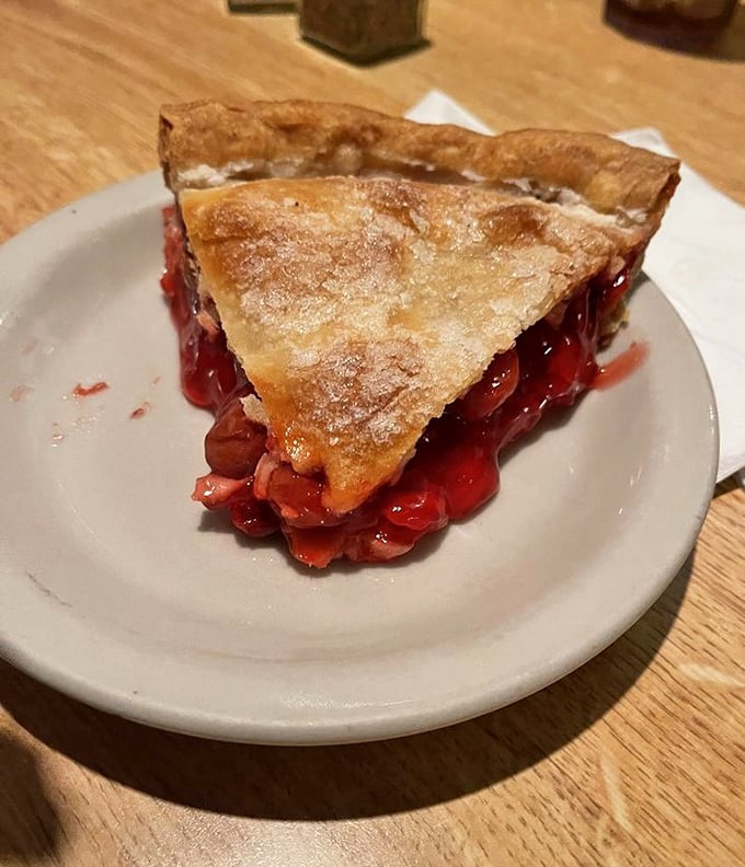Cherry pie that would make Agent Cooper weep with joy. That crimson filling and flaky crust is the finale your steak dinner deserves.