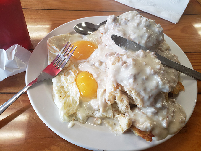 Biscuits and gravy that could make a cardiologist weep—both from professional concern and personal temptation. Worth every delicious bite.