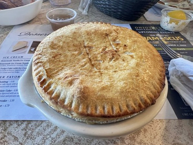 Golden, flaky crust protecting a steaming treasure of savory filling. This isn't just chicken pot pie—it's edible architecture that would make Frank Lloyd Wright request seconds. 