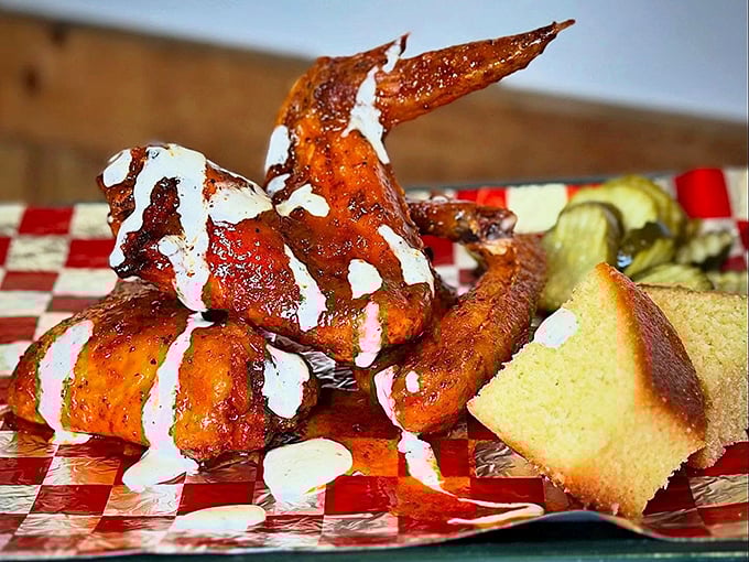 These wings aren't just cooked, they're transformed – like Clark Kent stepping into a phone booth and emerging as Superman.
