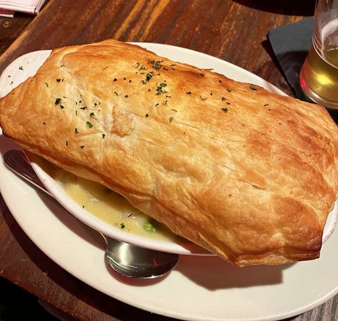 When pastry meets poultry in perfect harmony – this golden-domed chicken pot pie releases a steamy encore of homestyle flavors with each fork pierce.