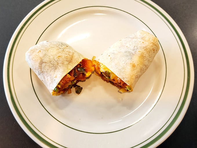 This burrito doesn't need a passport to deliver international flavor – stuffed with colorful ingredients and wrapped in a warm tortilla blanket.
